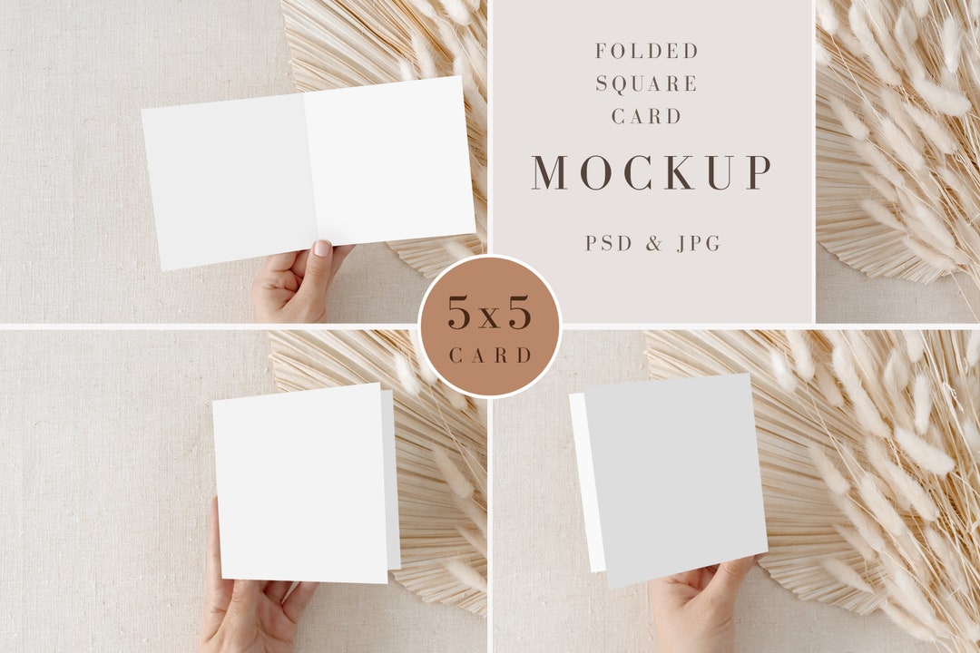 Square Folded Card Mockup, 5x5 Card Mockup, Invitation Mockup, Wedding ...