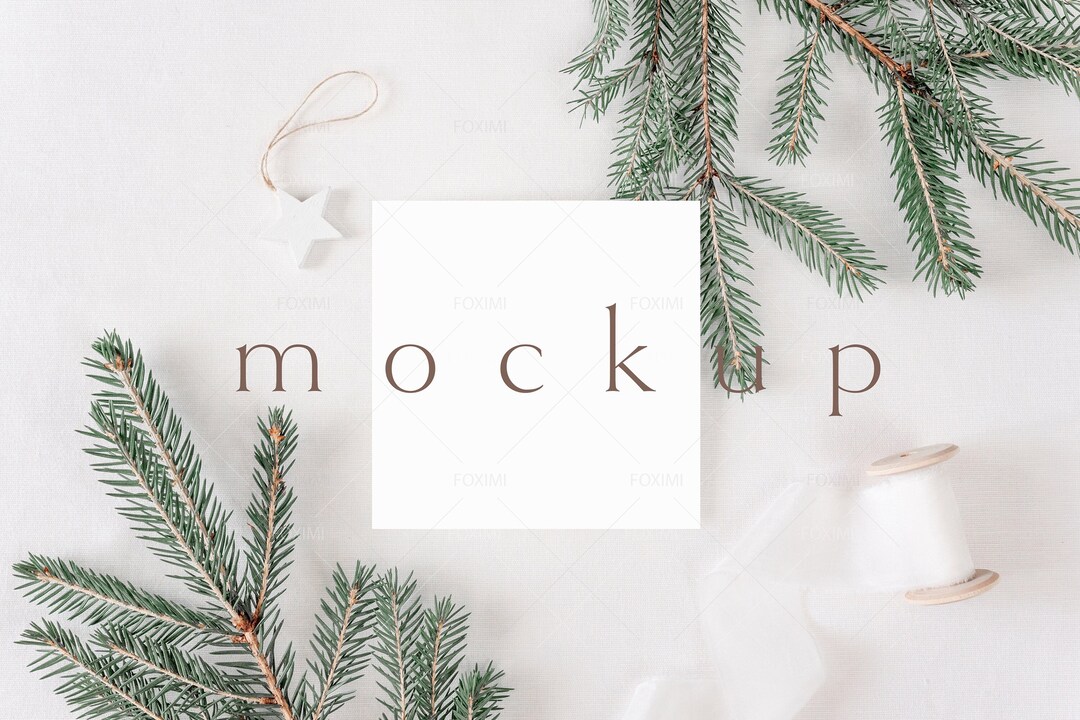 5x5 Christmas Card Mockup, Square Card, , Flatlay Mockup, Christmas ...