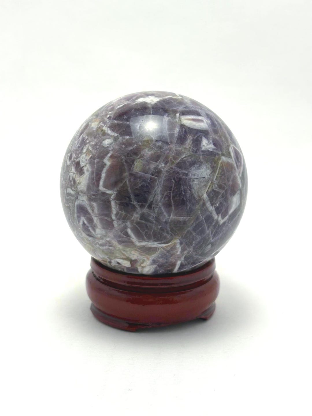 Purple Chevron Amethyst Crystal Sphere With Wooden Stand – Healing ...