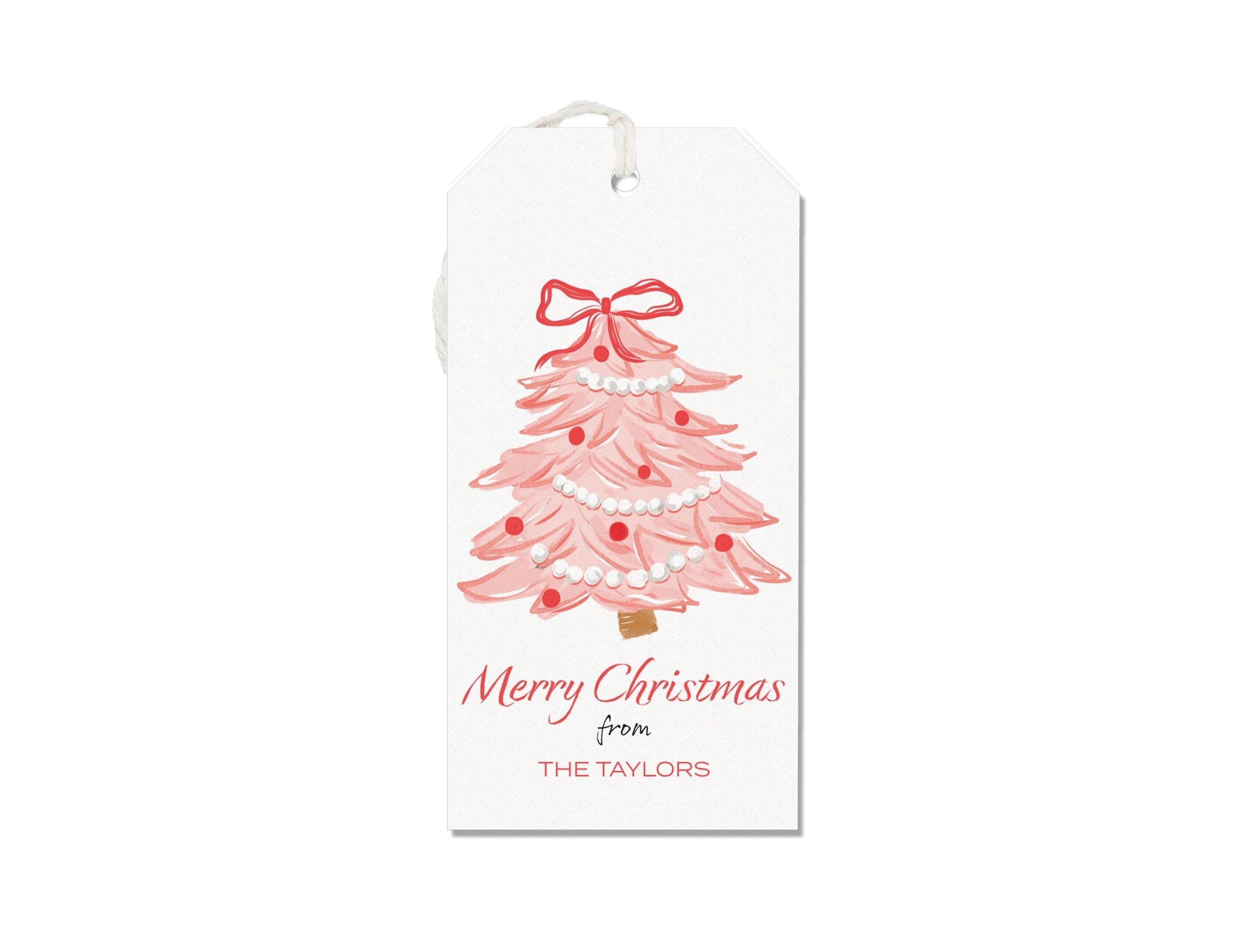 Pink Tree Merry Christmas Gift Tag Happy Holiday Gift Tag Christmas ...