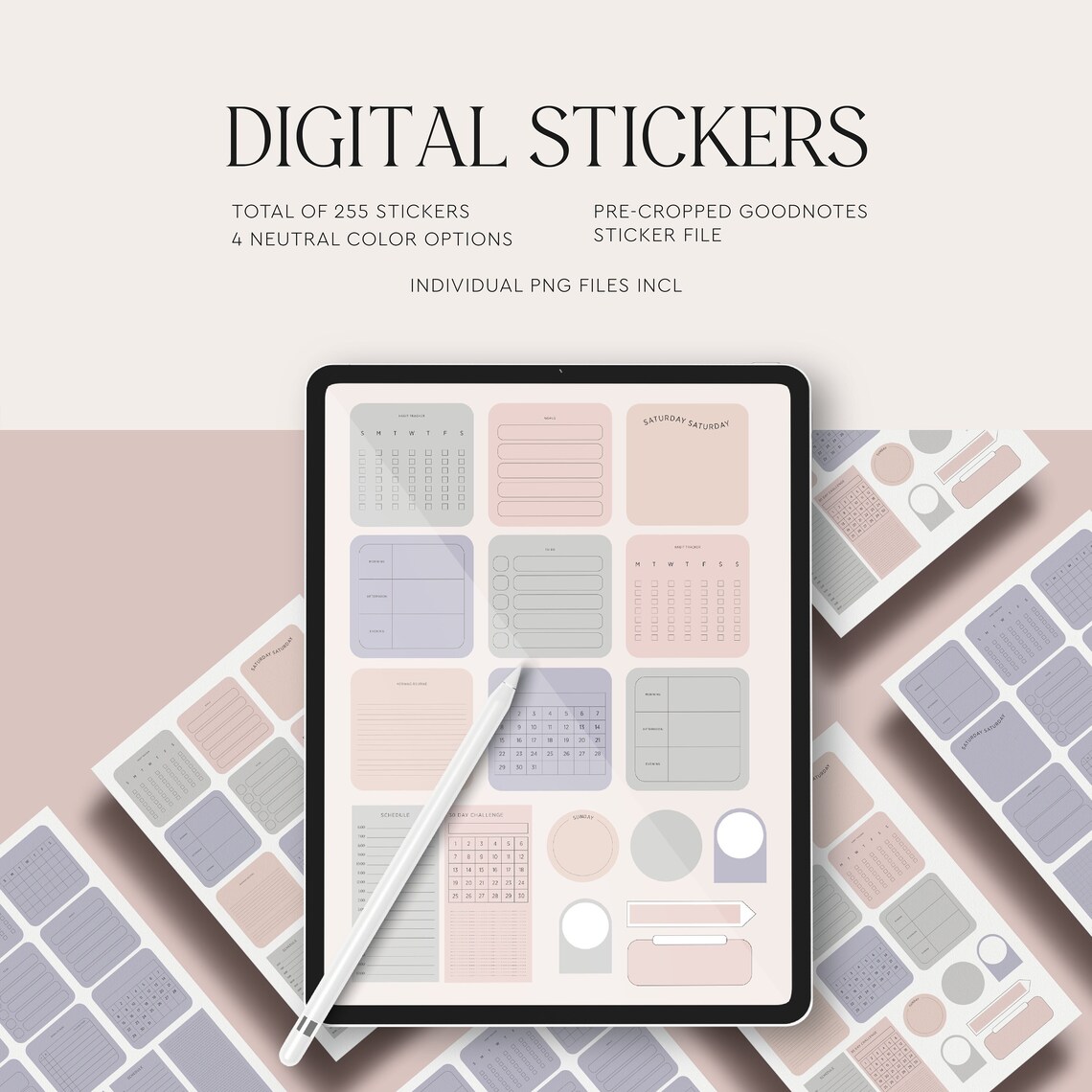 Minimalist Digital Stickers for Goodnotes / Pre-crop Daily Stickers ...