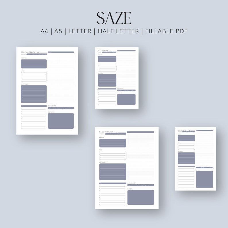 Undated Daily Printable & Digital Planner / Daily Overview / A4 A5 ...