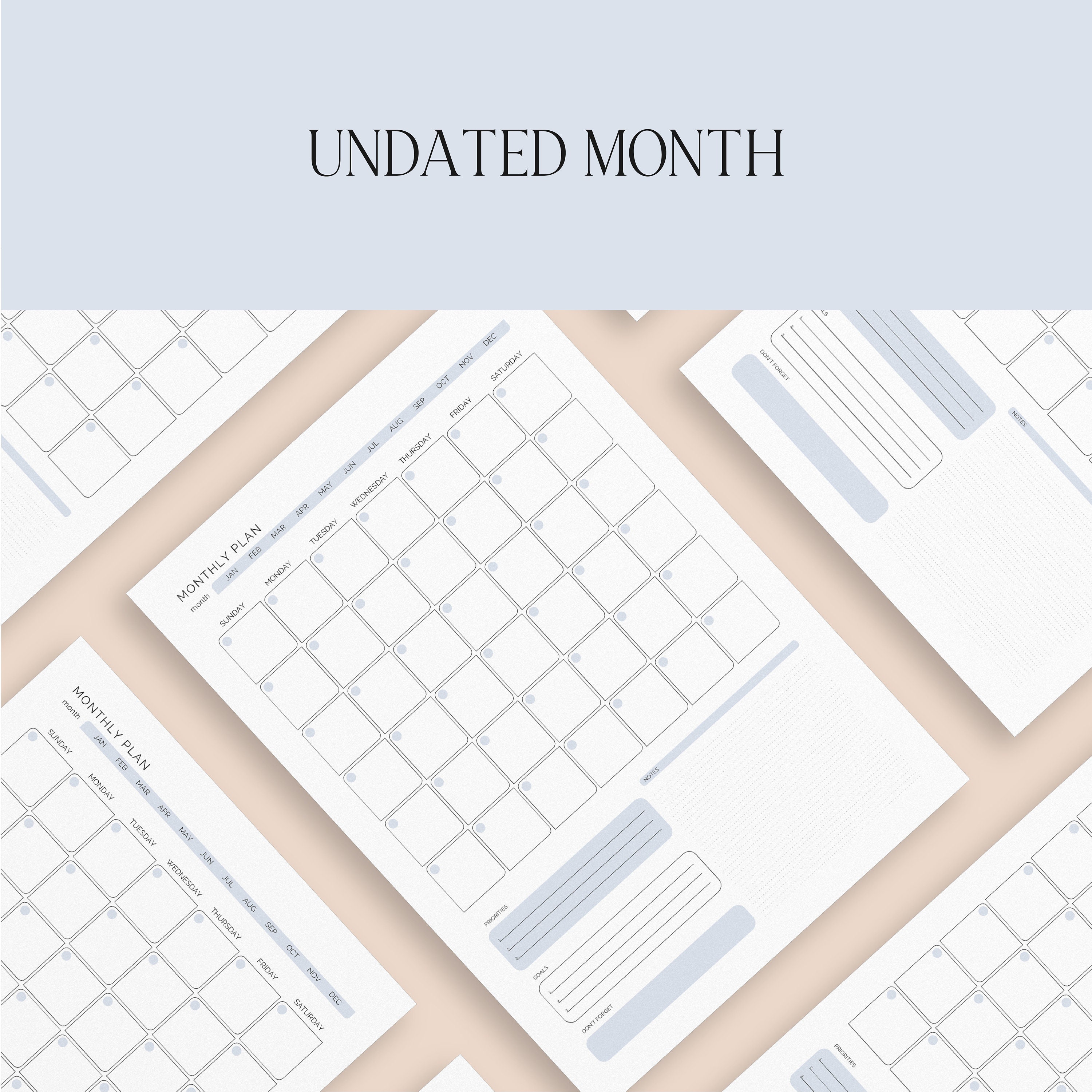 Undated Monthly Printable & Digital Planner / Monthly Overview / A4 A5 ...