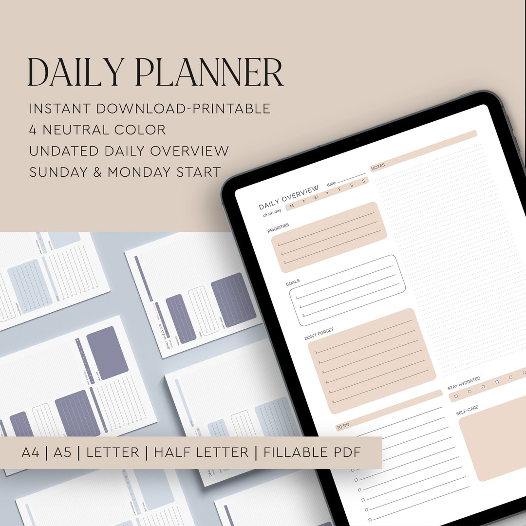 Undated Daily Printable & Digital Planner / Daily Overview / A4 A5 ...