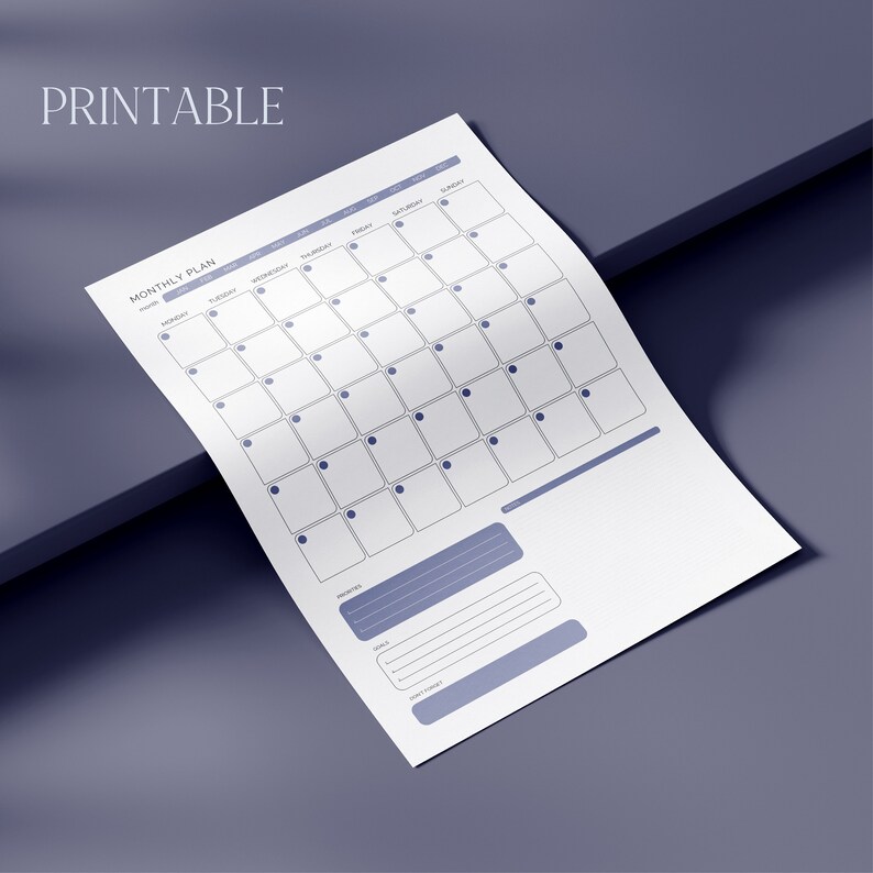 Undated Monthly Printable & Digital Planner / Monthly Overview / A4 A5 ...