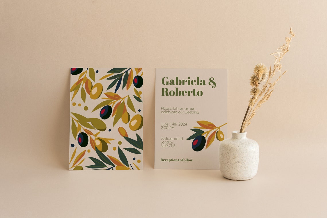 Retro Olives Wedding Invitation Template, Italy Destination Wedding ...
