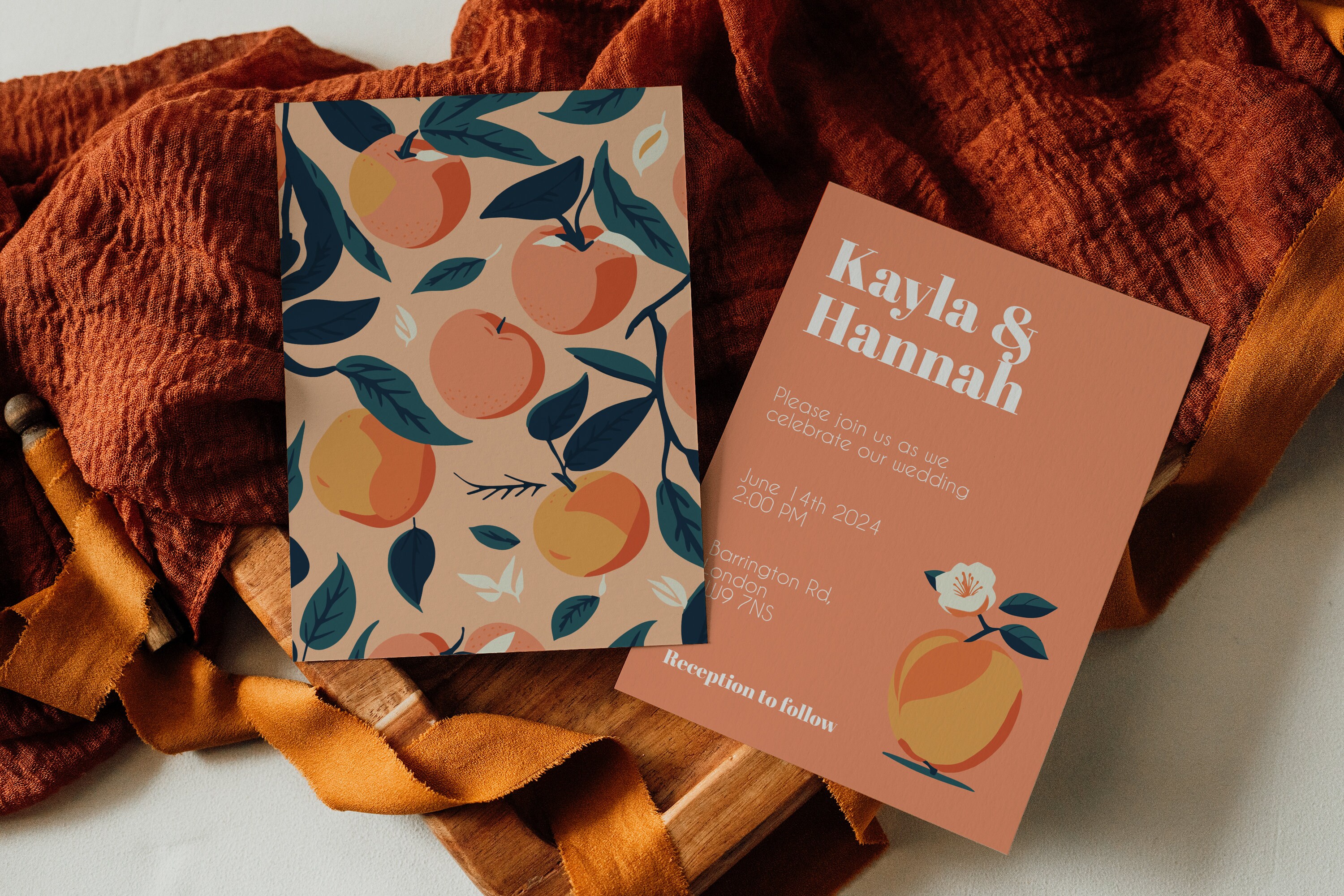 Retro Peaches Wedding Invitation Suite Template, Tropical Wedding ...