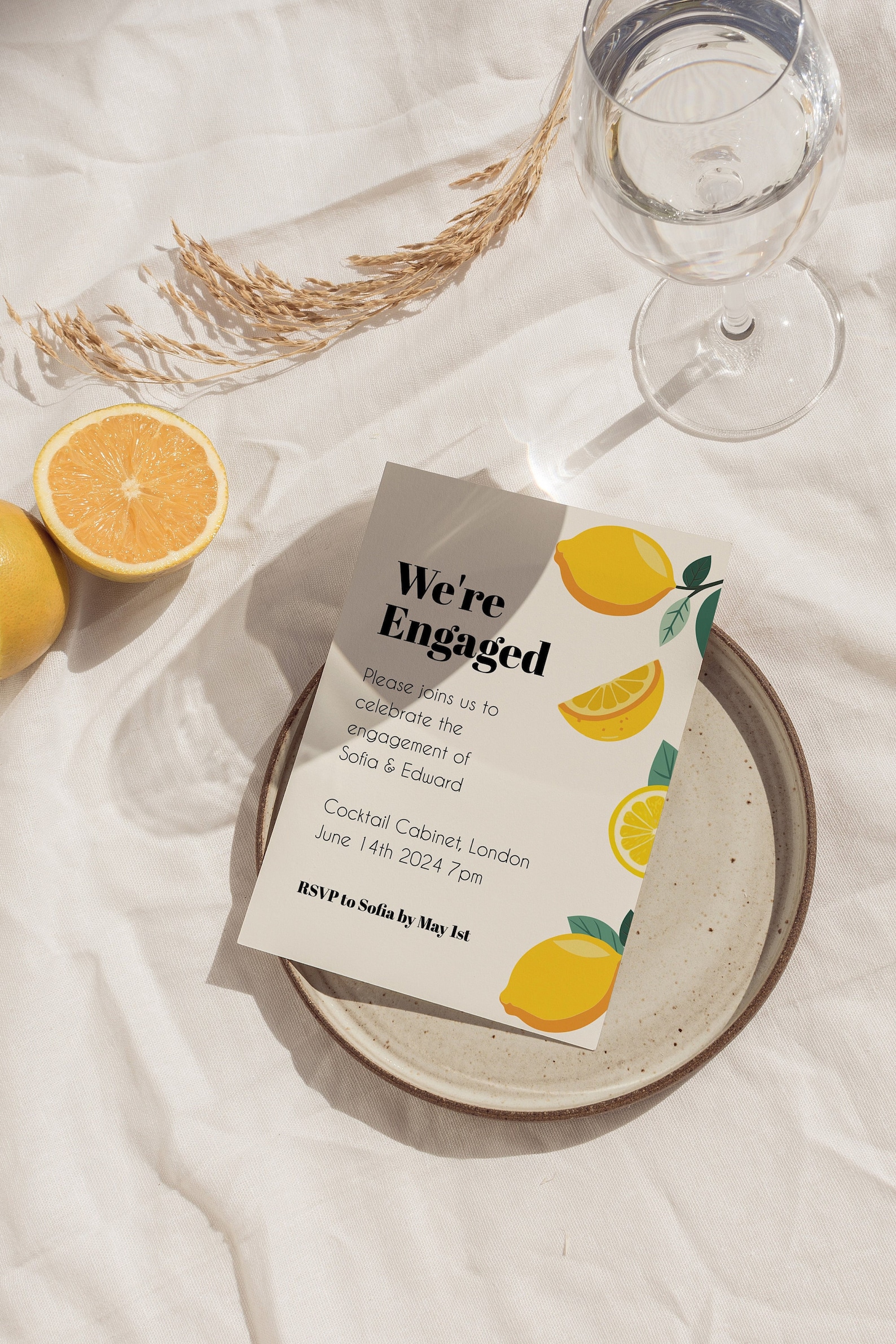 Lemons Engagement Party Invitation Template, Destination Wedding, Printable Italian Themed ...