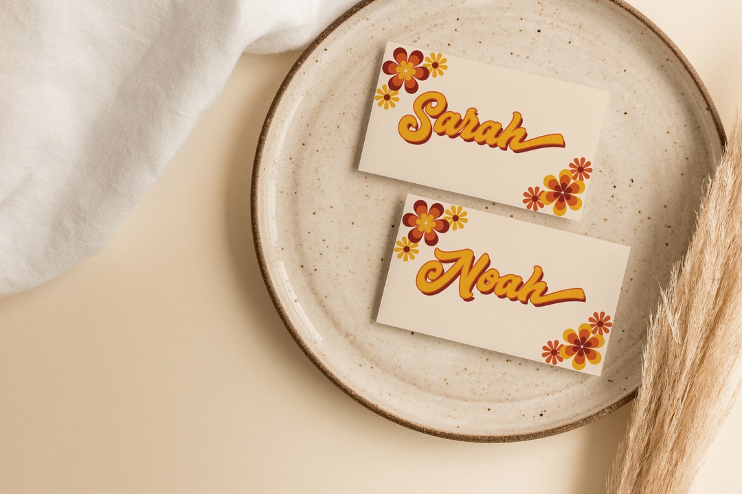 Retro Place Card Template, Table Name Cards, Printable 70s Wedding ...