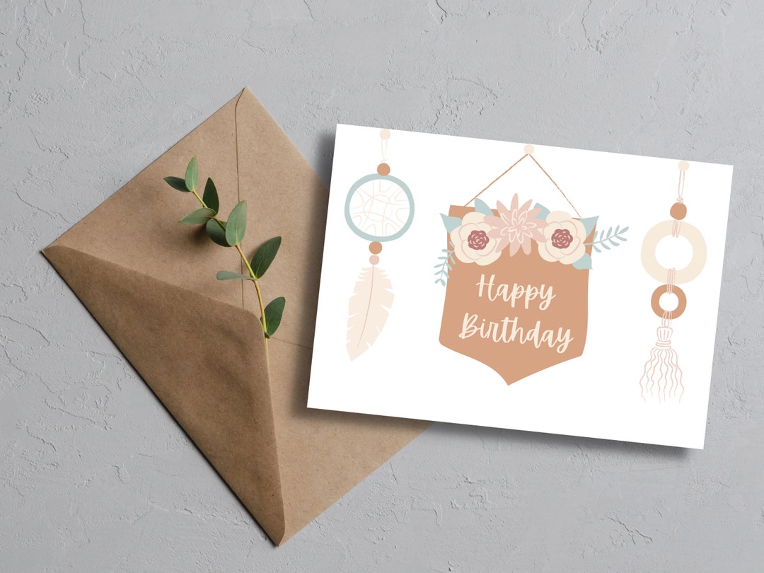 Birthday Card Printable Boho - Boho Printable Card - Bohemian Birthday ...