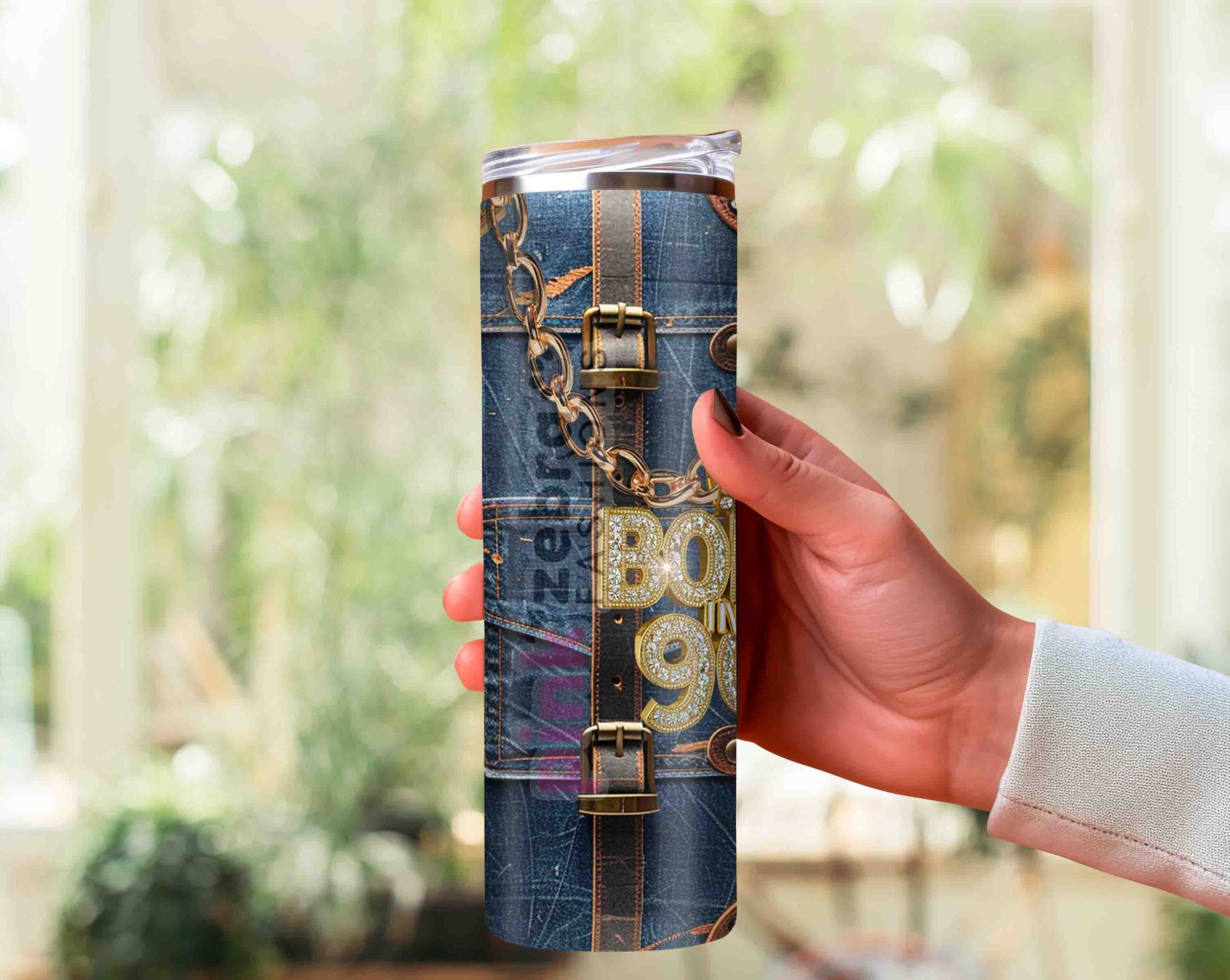 Denim Tumbler Wrap With Backpack Keychain Design, 20oz Skinny Tumbler ...