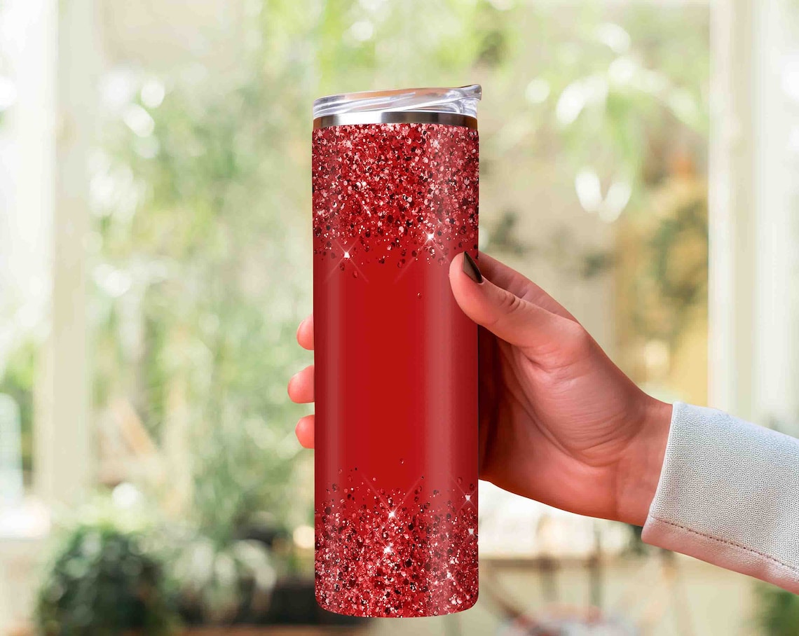 Sparkly Red Glitter Tumbler Design 20oz Skinny Tumbler Template ...