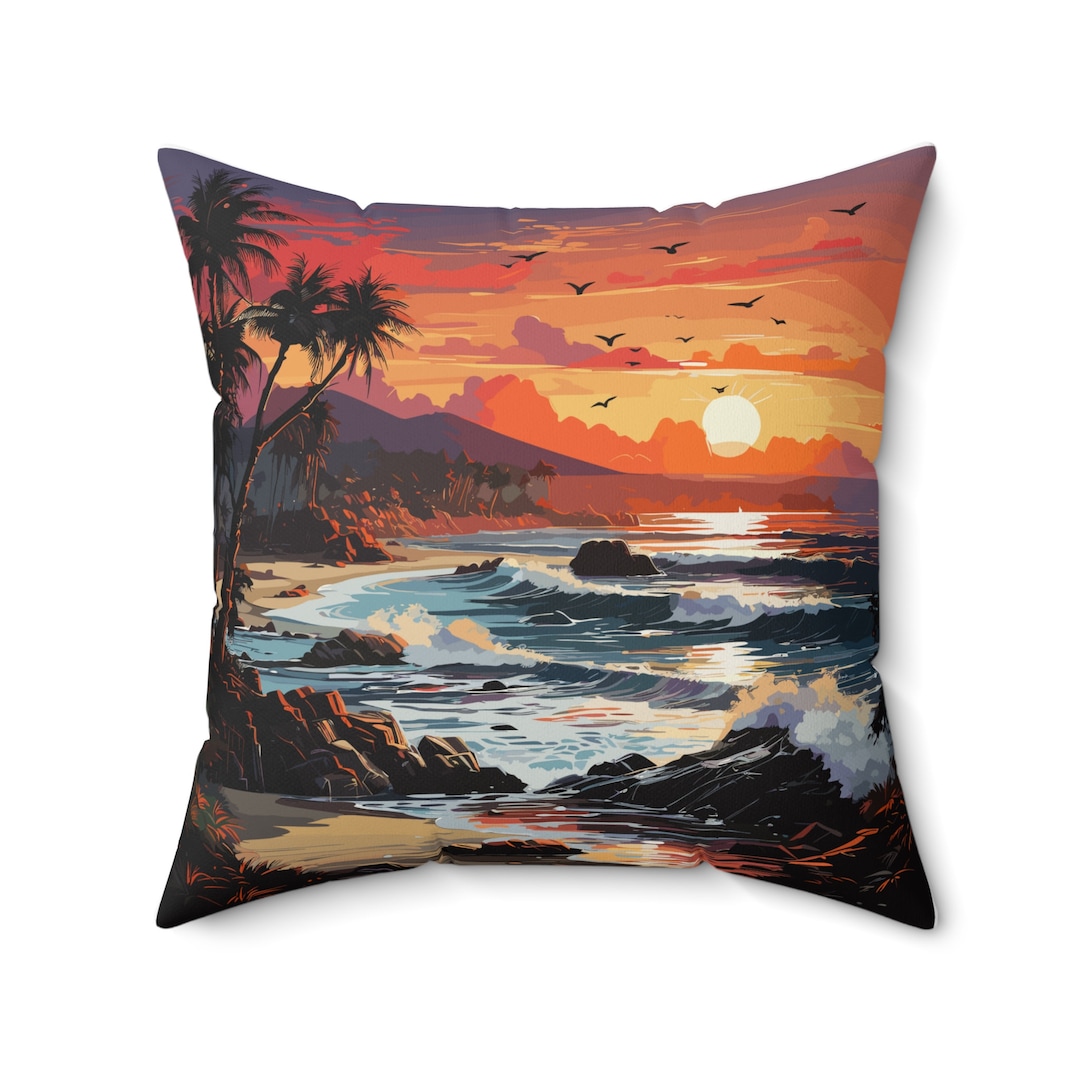 Tropical Sunrise Sunset Pillow Beach Throw Pillow, Ocean Front Gift ...