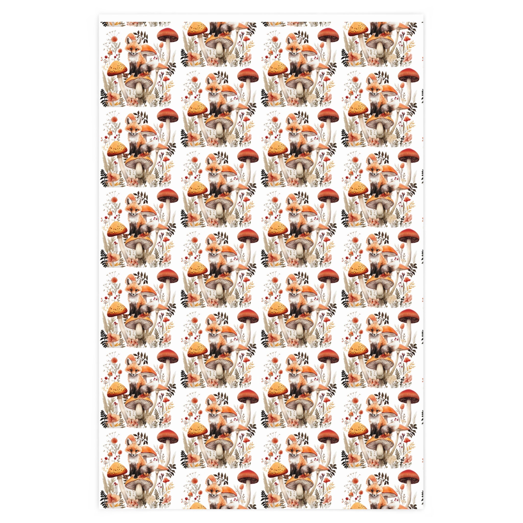 Fox in Mushroom Patch Gift Wrapping Paper, Watercolor Clipart for Plant ...