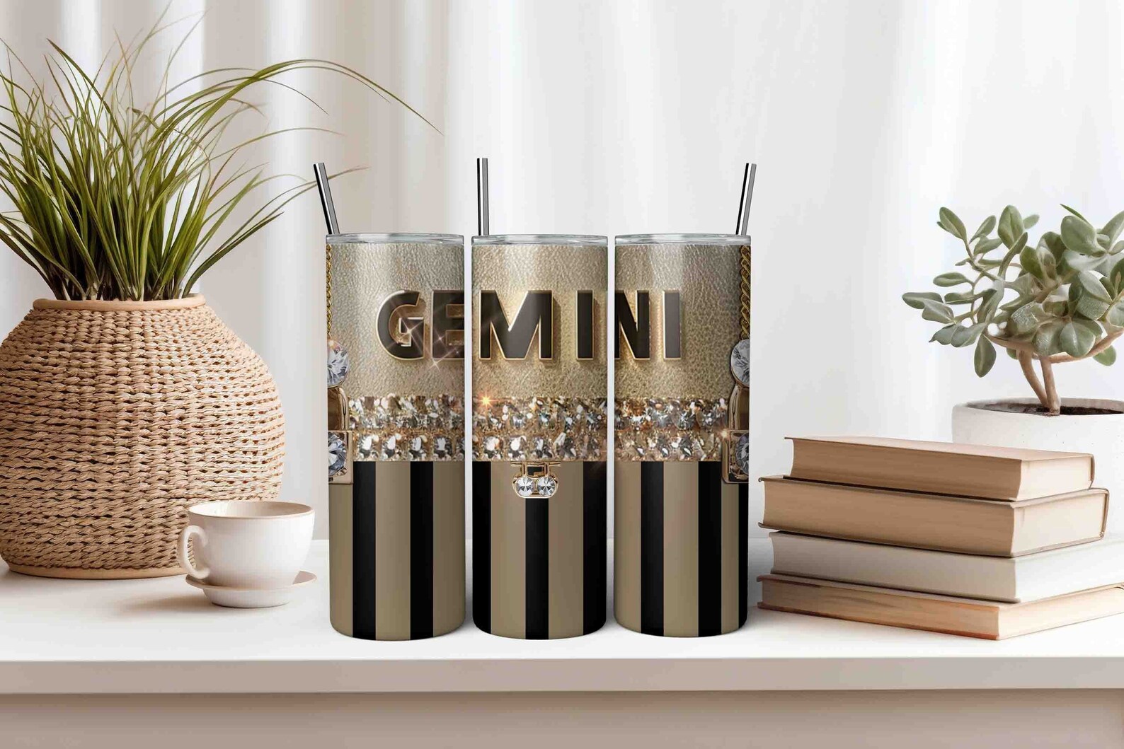 Gemini Tumbler Wrap, 20 Oz Skinny Sublimation, Gold Black Fashion ...