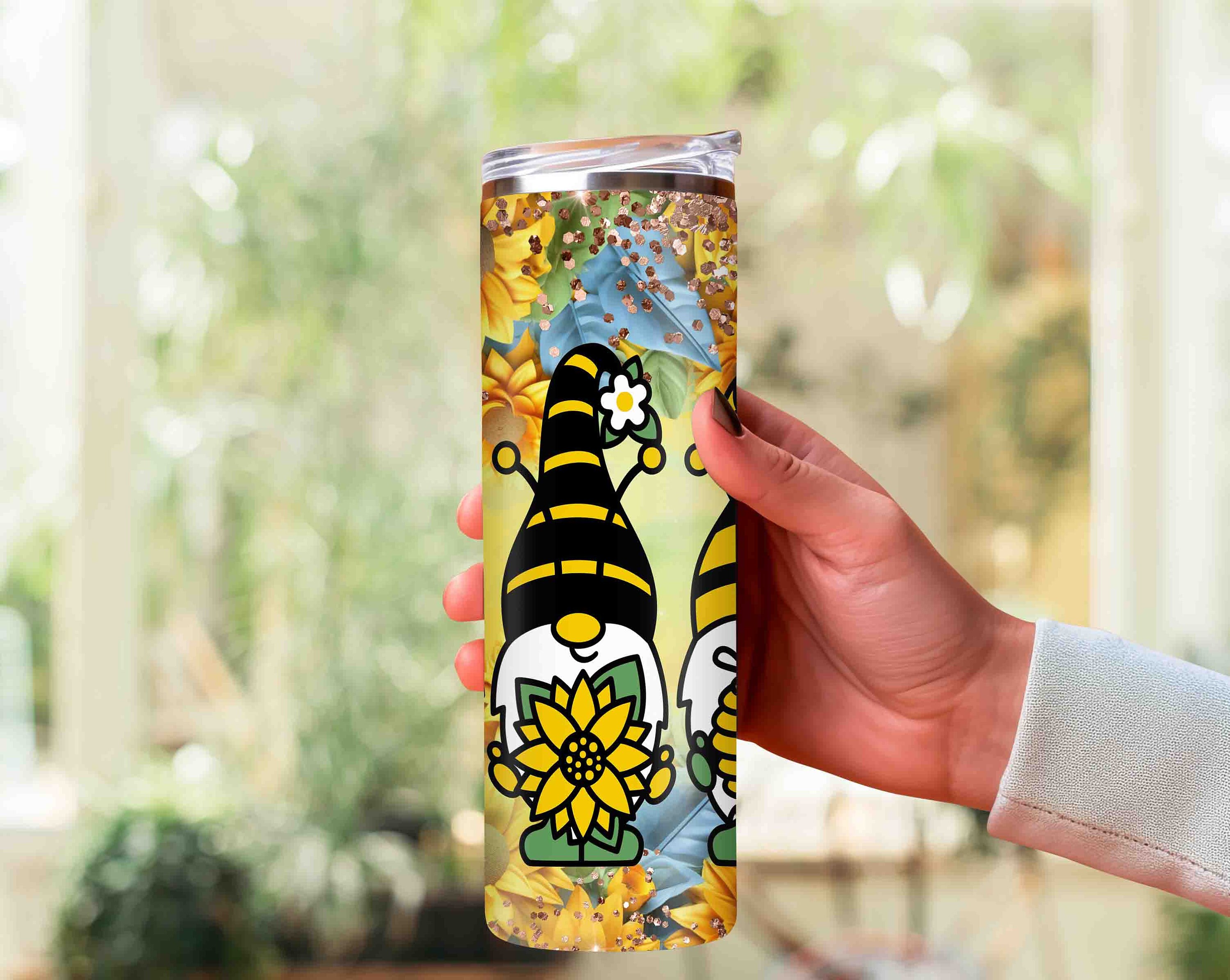 Gnomes Tumbler Wrap, 20oz Skinny Tumbler, Honey Comb, Honey Bees With ...