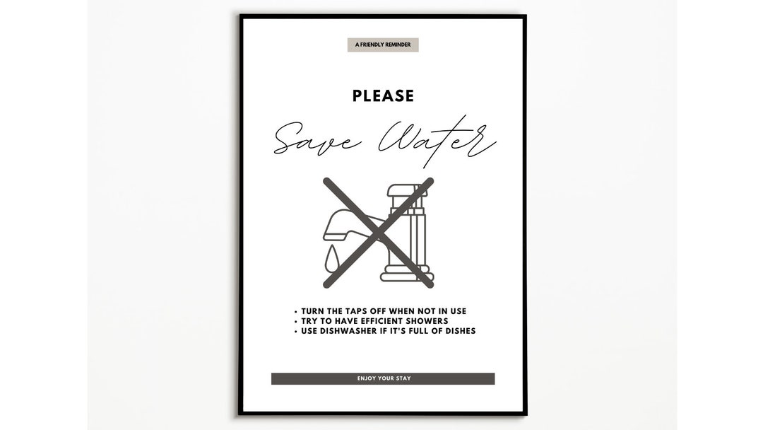 Save Water Sign Canva Editable Sign Airbnb Sign Vacation Rental ...