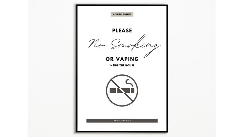 No Smoking Sign Canva Editable Sign Airbnb Sign Vacation Rental ...