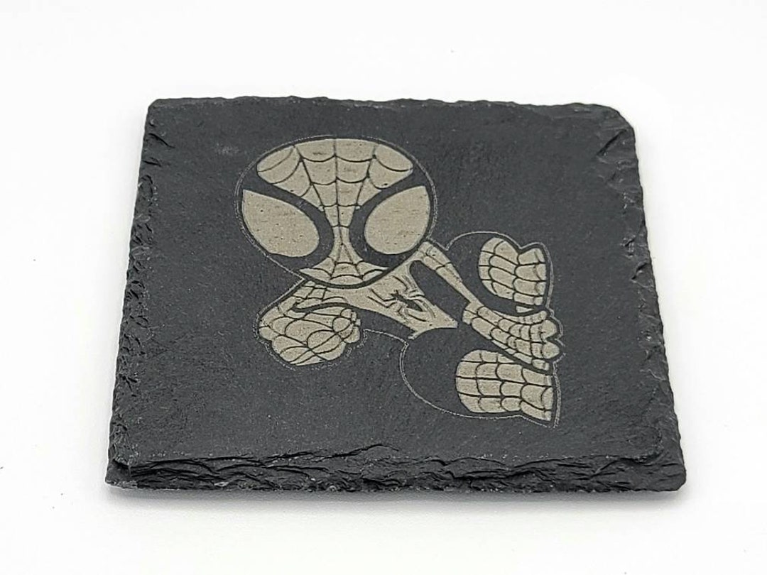 Spider-man Coaster Set Laser Engraved on Black Slate Perfect Gift for ...