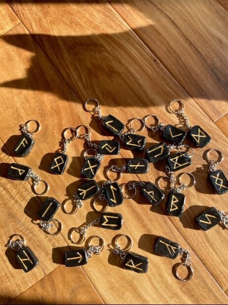 Nordic Rune Keychain black and Gold - Etsy