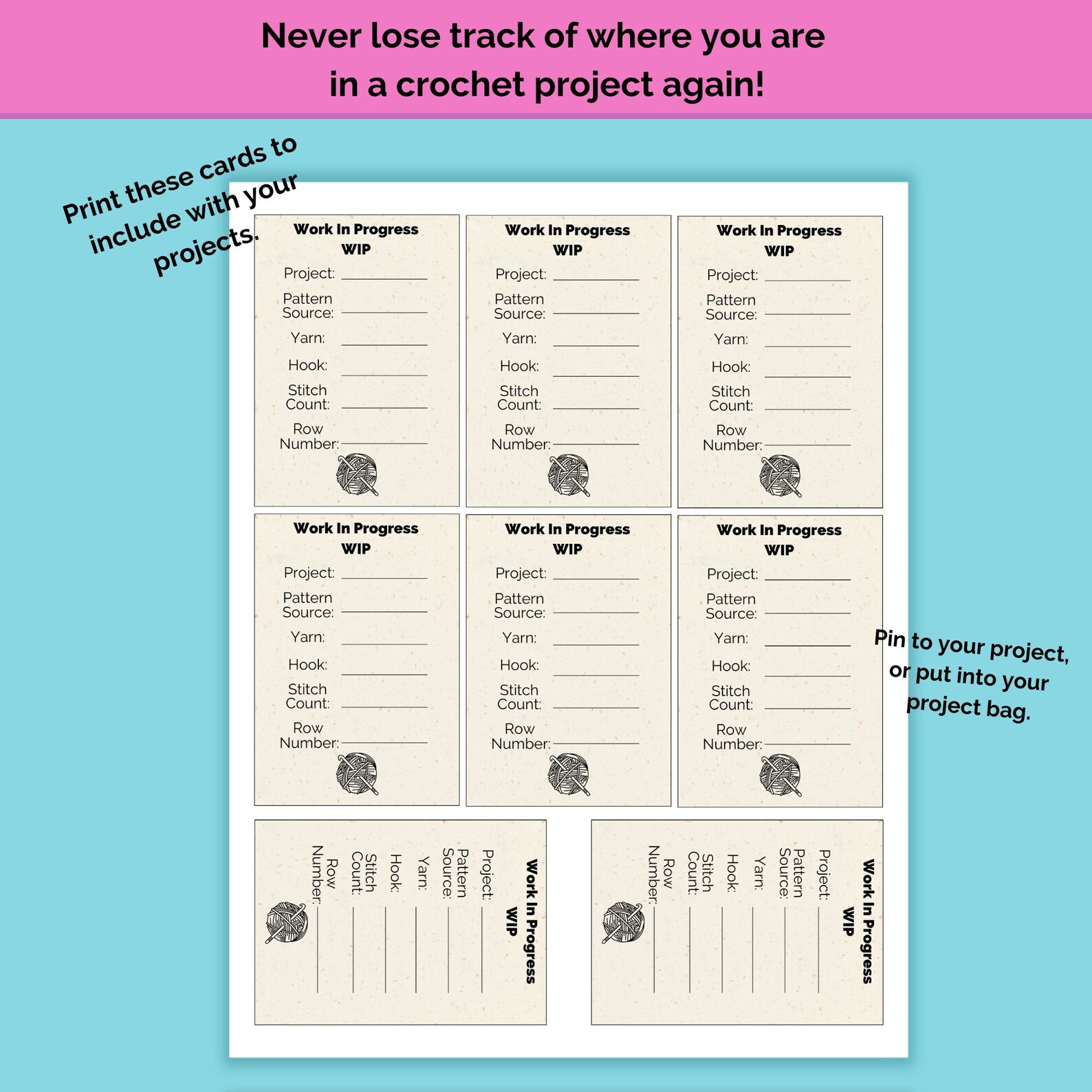 Printable Crochet Work in Progress Cards WIP Cards - Etsy