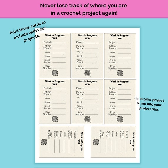 Printable Crochet Work in Progress Cards WIP Cards - Etsy