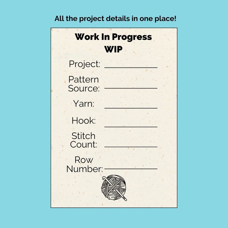 Printable Crochet Work in Progress Cards WIP Cards - Etsy