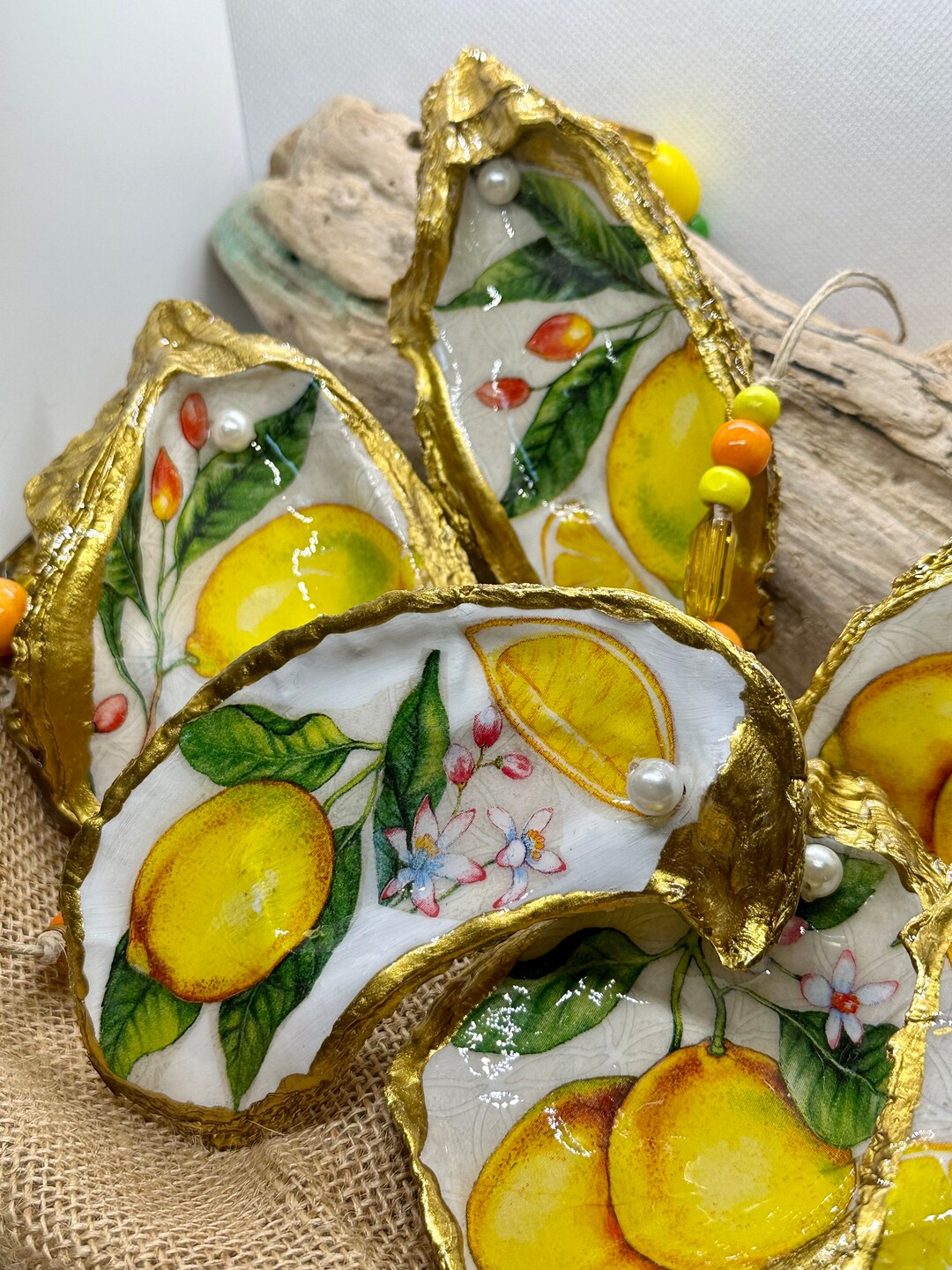 Lemon & Blossum Oyster Shell Ornament - Etsy