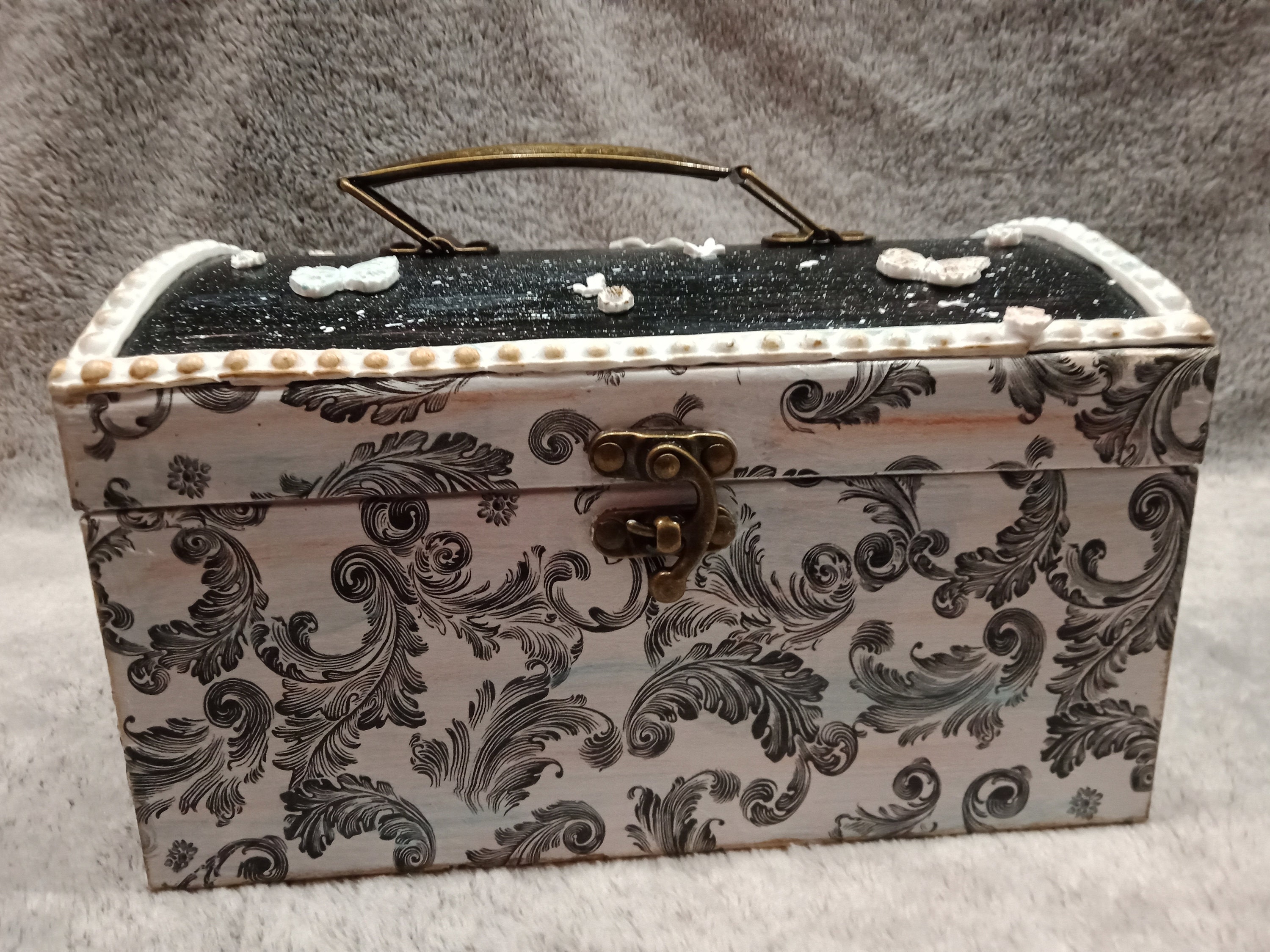 Cardboard Chest Box, Black and White Baroque Relief Hand Made, Hand ...
