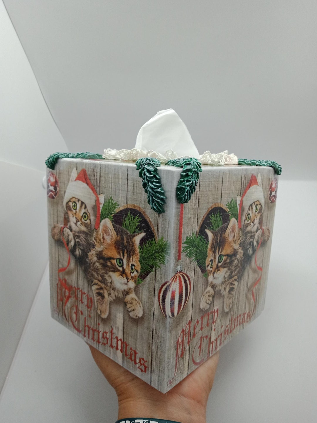 Wooden Tissue Box, Square, Cube, Cats, Christmas, Unique, Hand Made ...