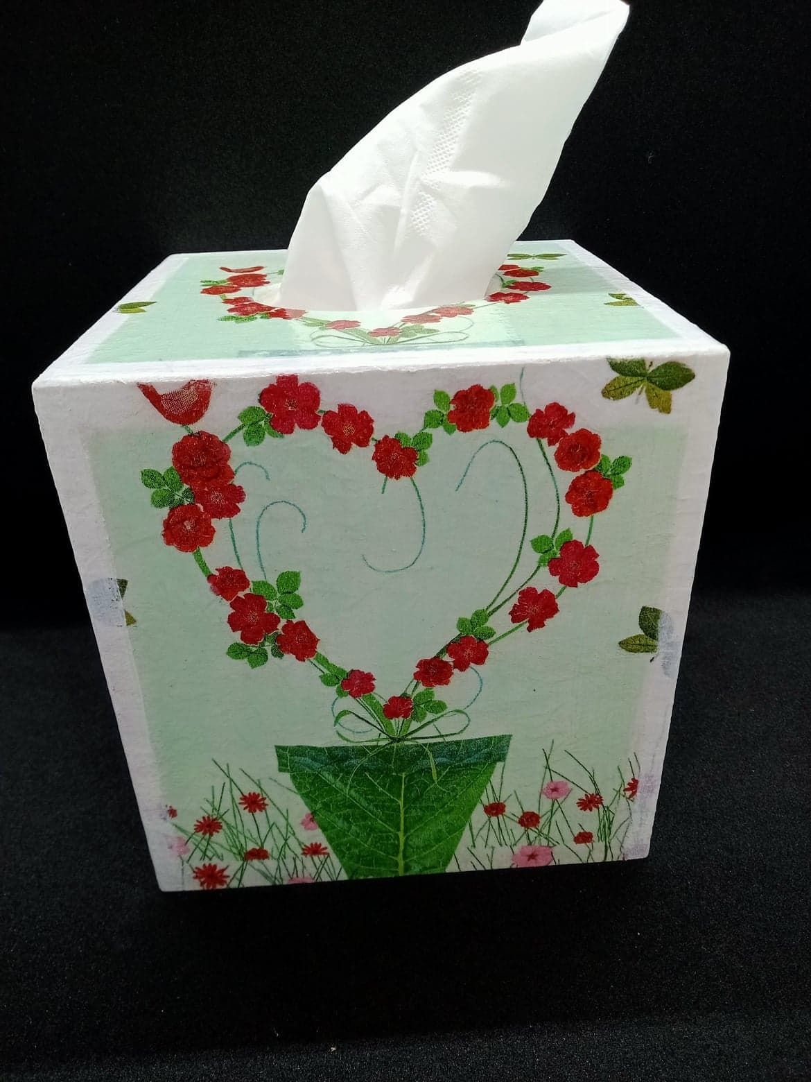 Wooden Tissue Box, Square Cube Tissue Box, Vintage, Butterfly, Love ...