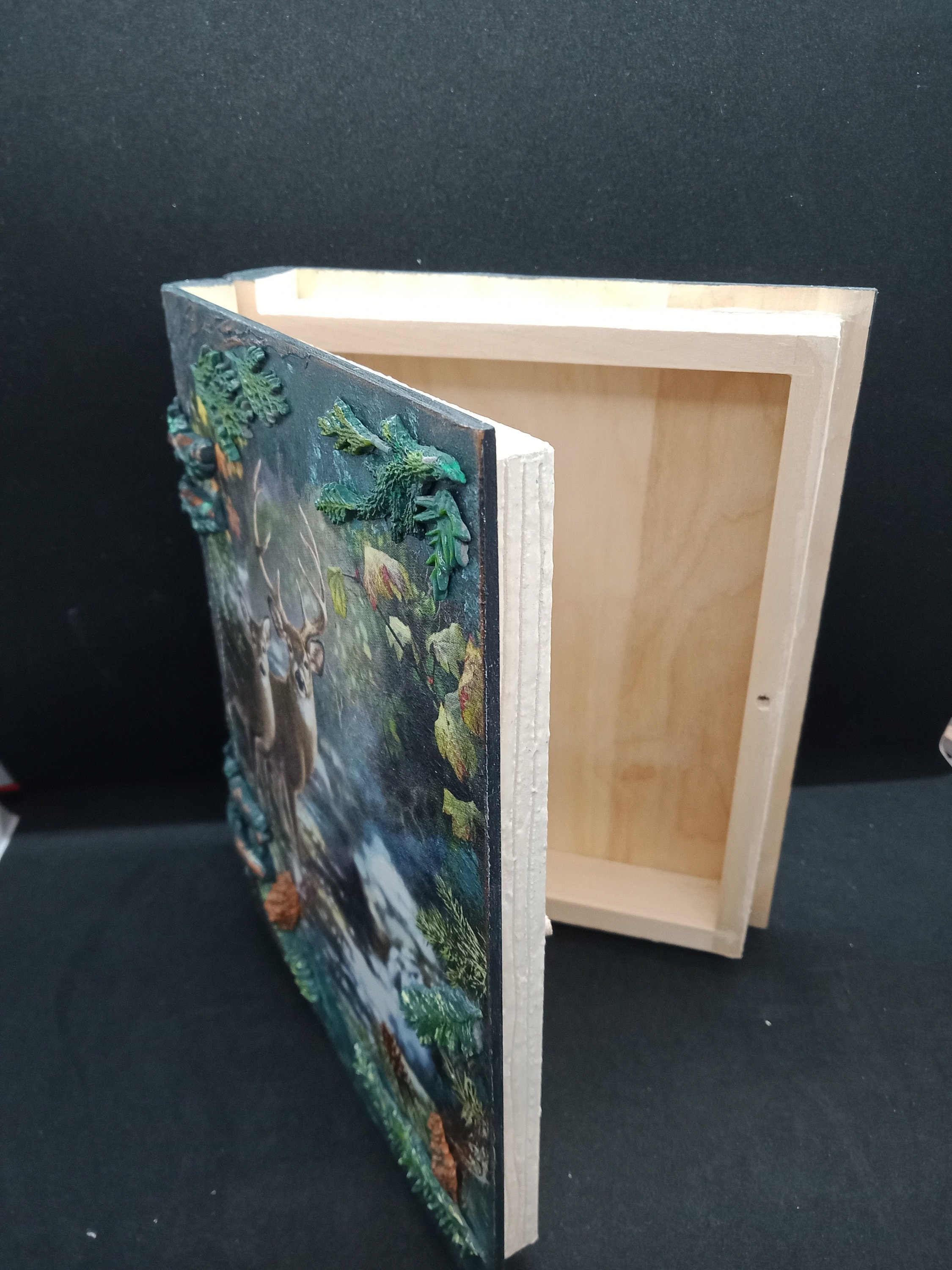 Wooden Box, Book Shape Box, Forest Theme, Unique Gift, Hand Made, Hand ...