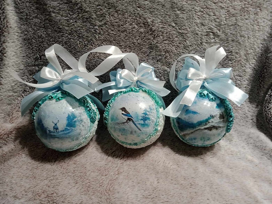 Set of 3 Christmas Winter Scene Baubles, Acrylic Bauble, Transparent ...