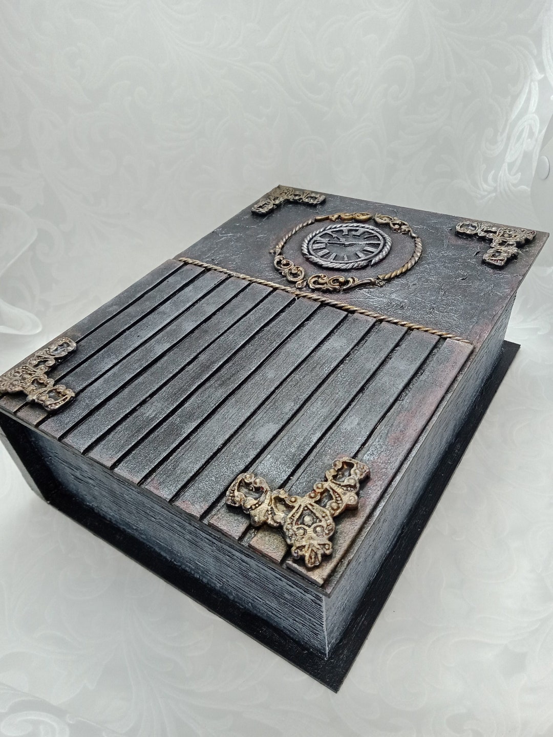 Wooden Rectangle Cuboid Book Shape Box, Hand Made, Hand Decorated ...