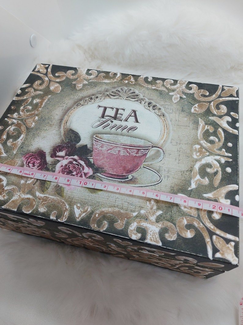 Wooden Tea Box 6 Compartments, Tea Organizer, Vintage, Decoupaged Box ...