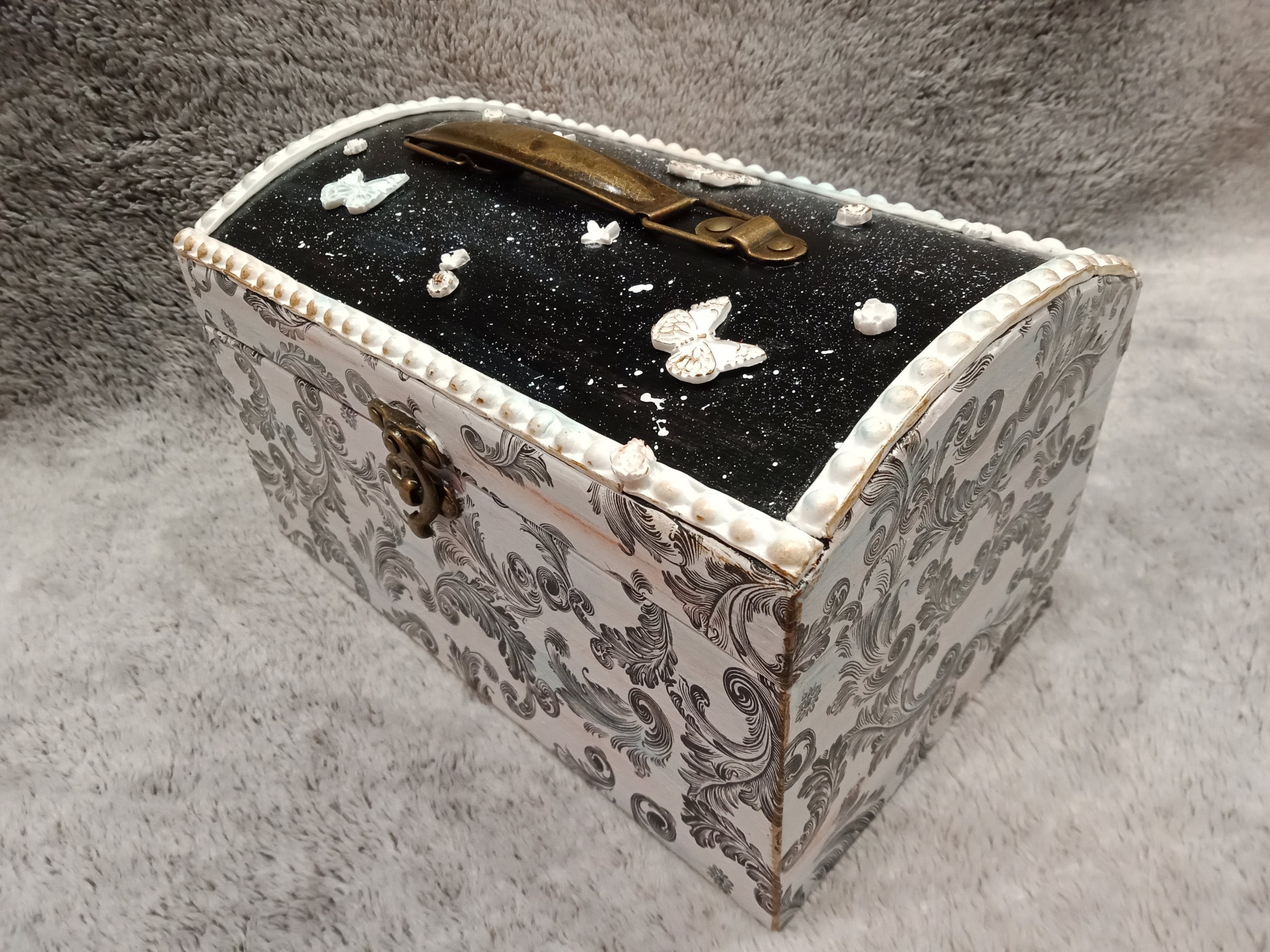 Cardboard Chest Box, Black and White Baroque Relief Hand Made, Hand ...