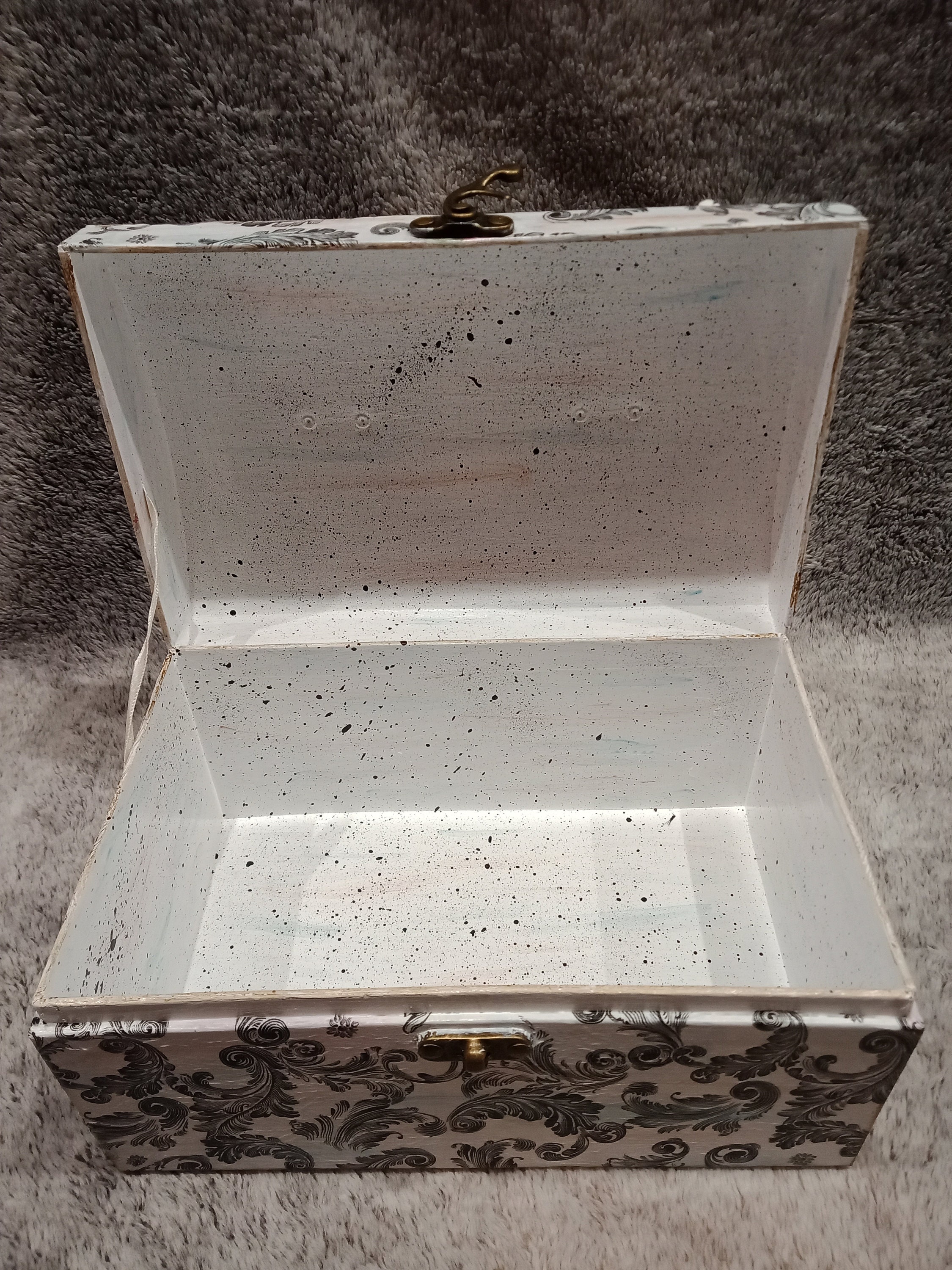 Caja de cofre de cartón, relieve barroco blanco y negro hecho a mano ...