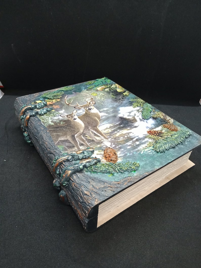Wooden Box, Book Shape Box, Forest Theme, Unique Gift, Hand Made, Hand ...