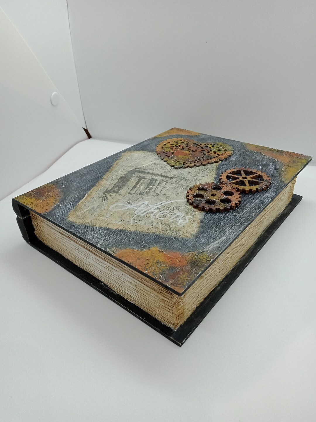 Wooden Box, Book Shape Box, Vintage, Rust Effect, Wood Effect, Unique ...