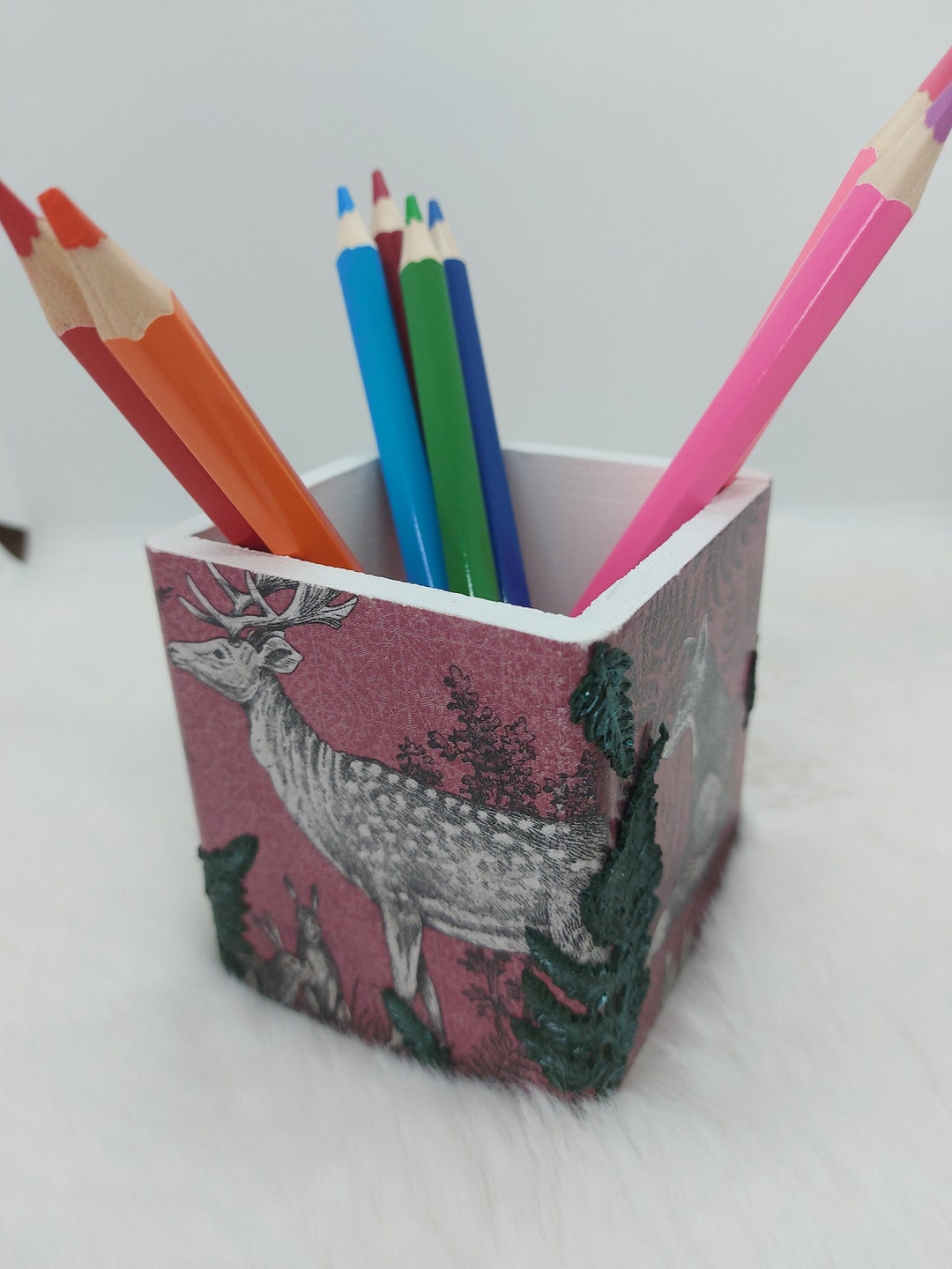 Mdf Forest Pen Holder, Forest Animals, Deer Fox Hare Squirrel Hand Made ...