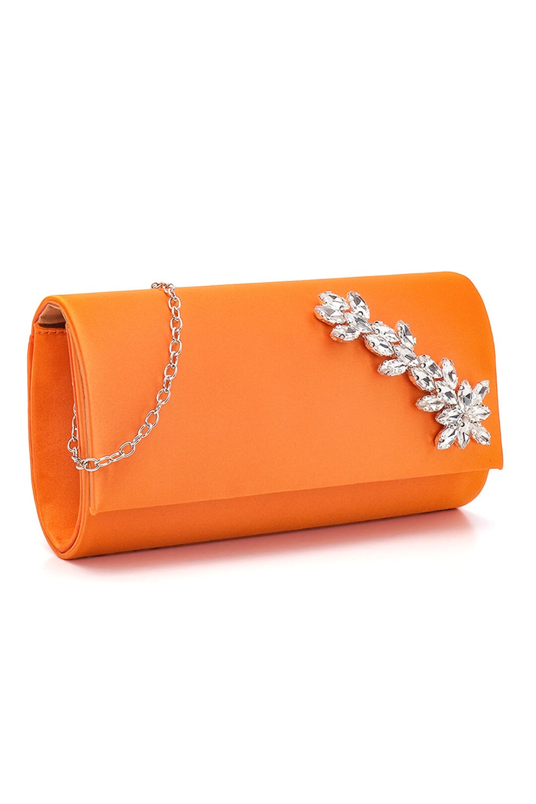 Shiny Satin Orange Evening Bag With Leaf Stone Accessory/ Bridal Luxury ...