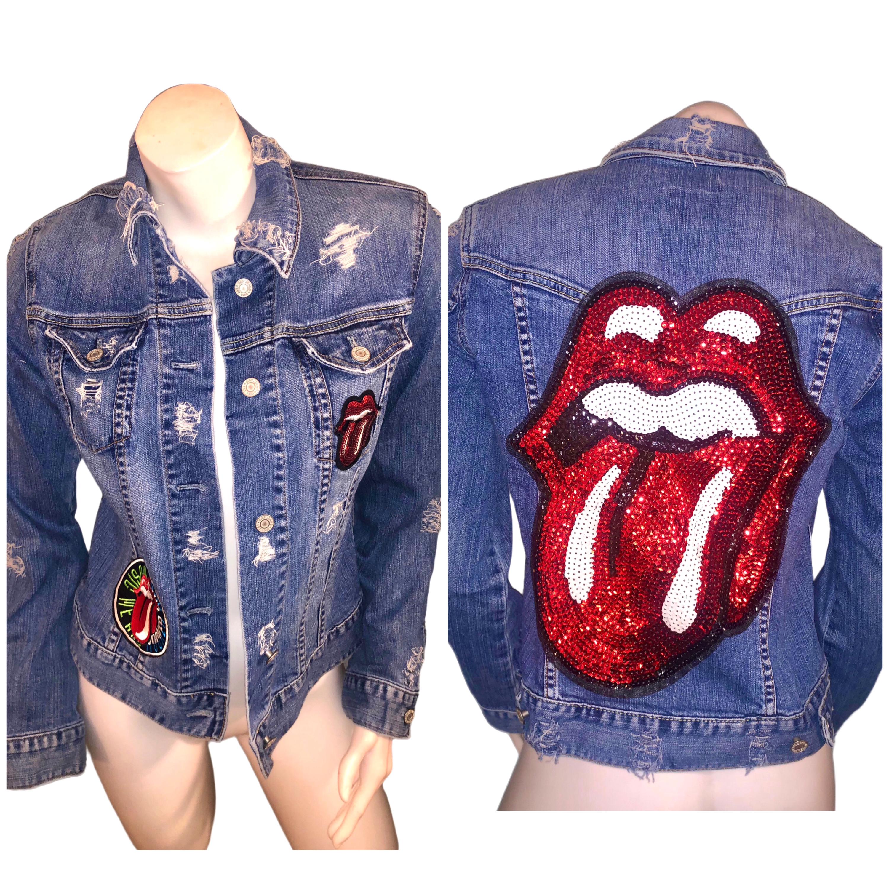 ROLLING STONES Sequins Tongue Patch Jean Jacket - Etsy