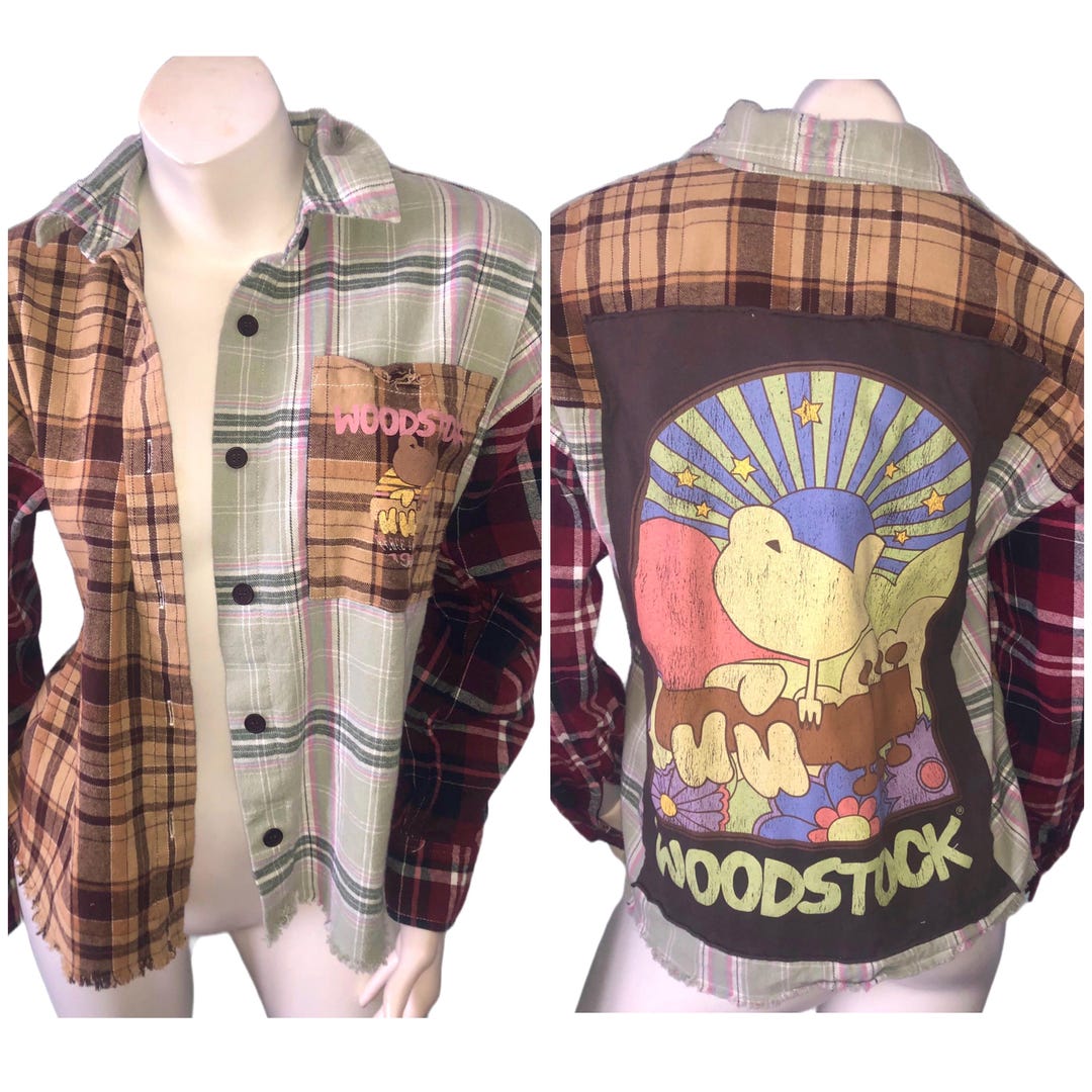 WOODSTOCK Patch Flannel Shirt Rock Band Button Down Custom Flannel ...