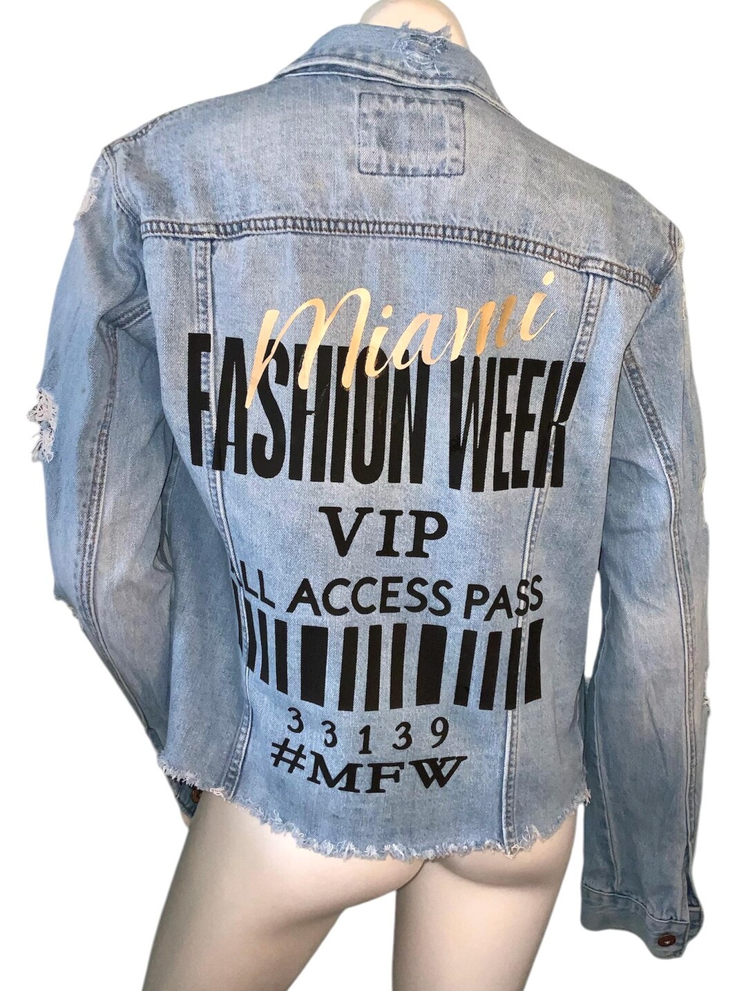 VIP FASHION WEEK Miami Paris New York Jean Jacket Custom Distressed ...