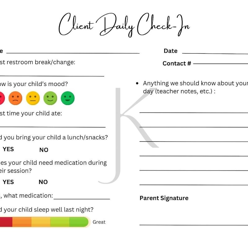 Therapy Check in Sheet - Etsy