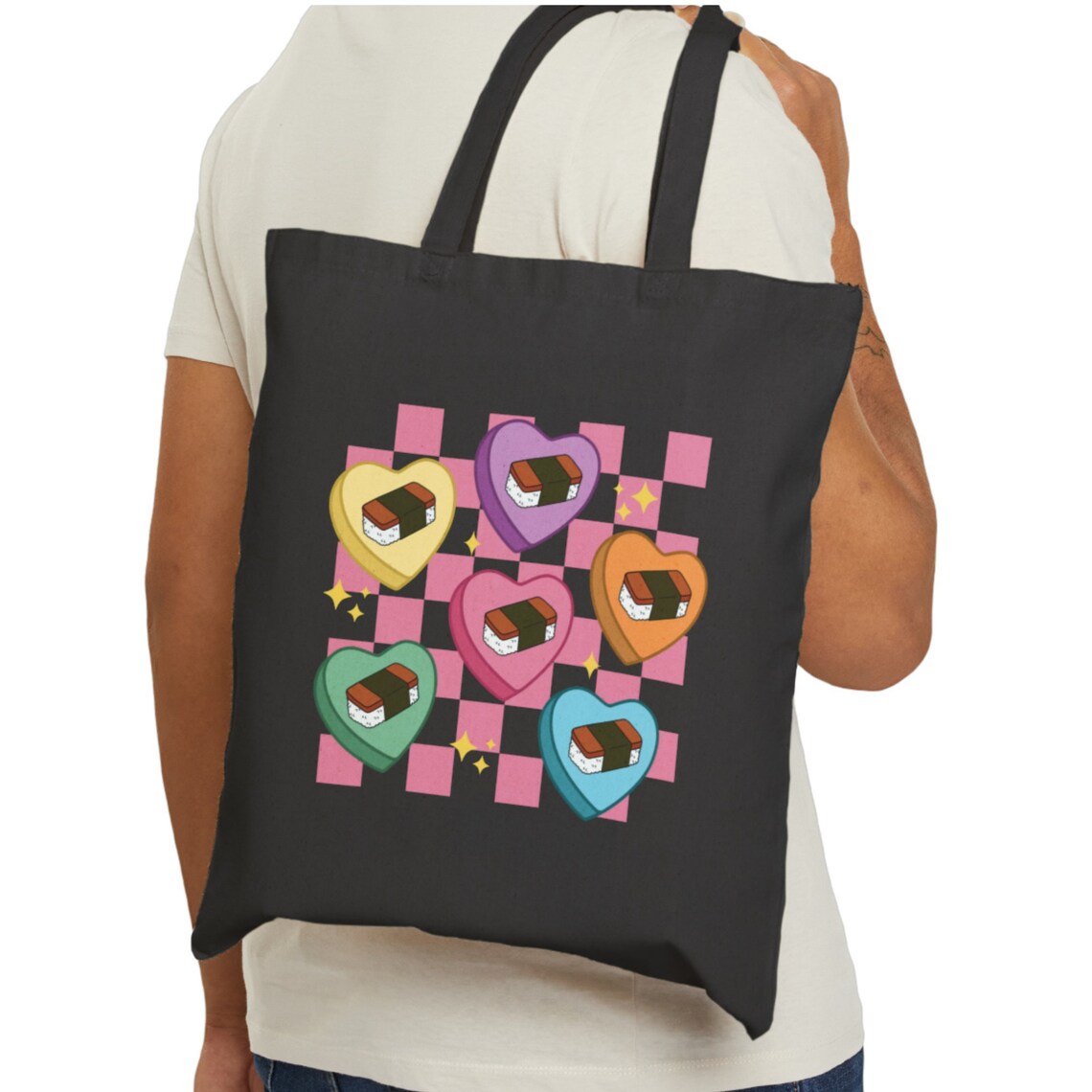 Spam Musubi Conversation Heart Candy Cotton Canvas Bag, Valentines Tote ...