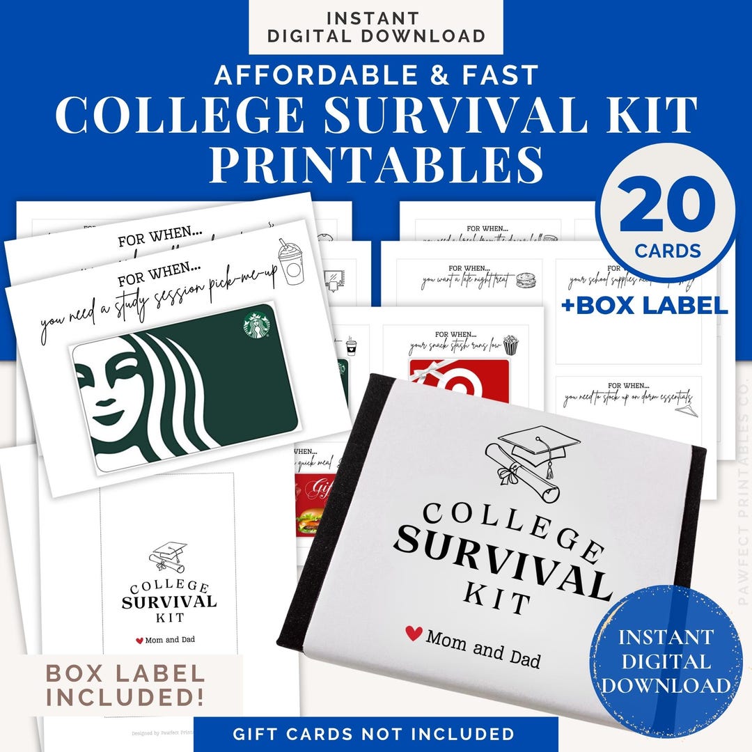 College Survival Kit Printables, College Care Package, College Gift ...