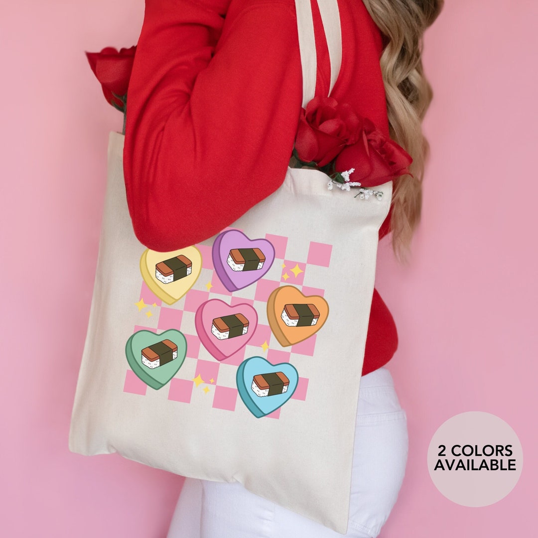 Spam Musubi Conversation Heart Candy Cotton Canvas Bag, Valentines Tote ...