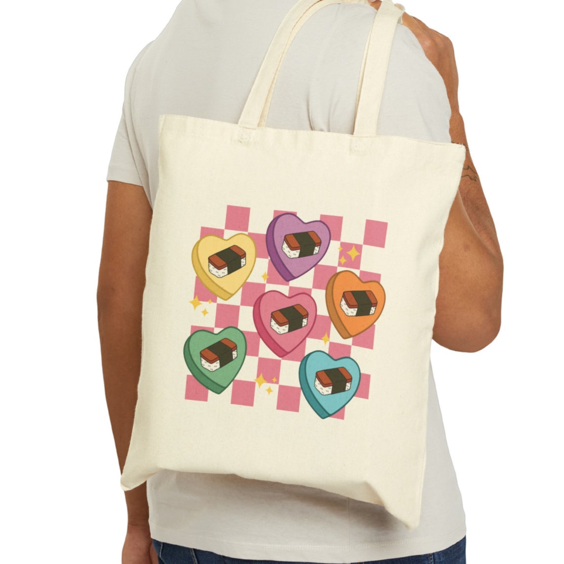 Spam Musubi Conversation Heart Candy Cotton Canvas Bag, Valentines Tote ...