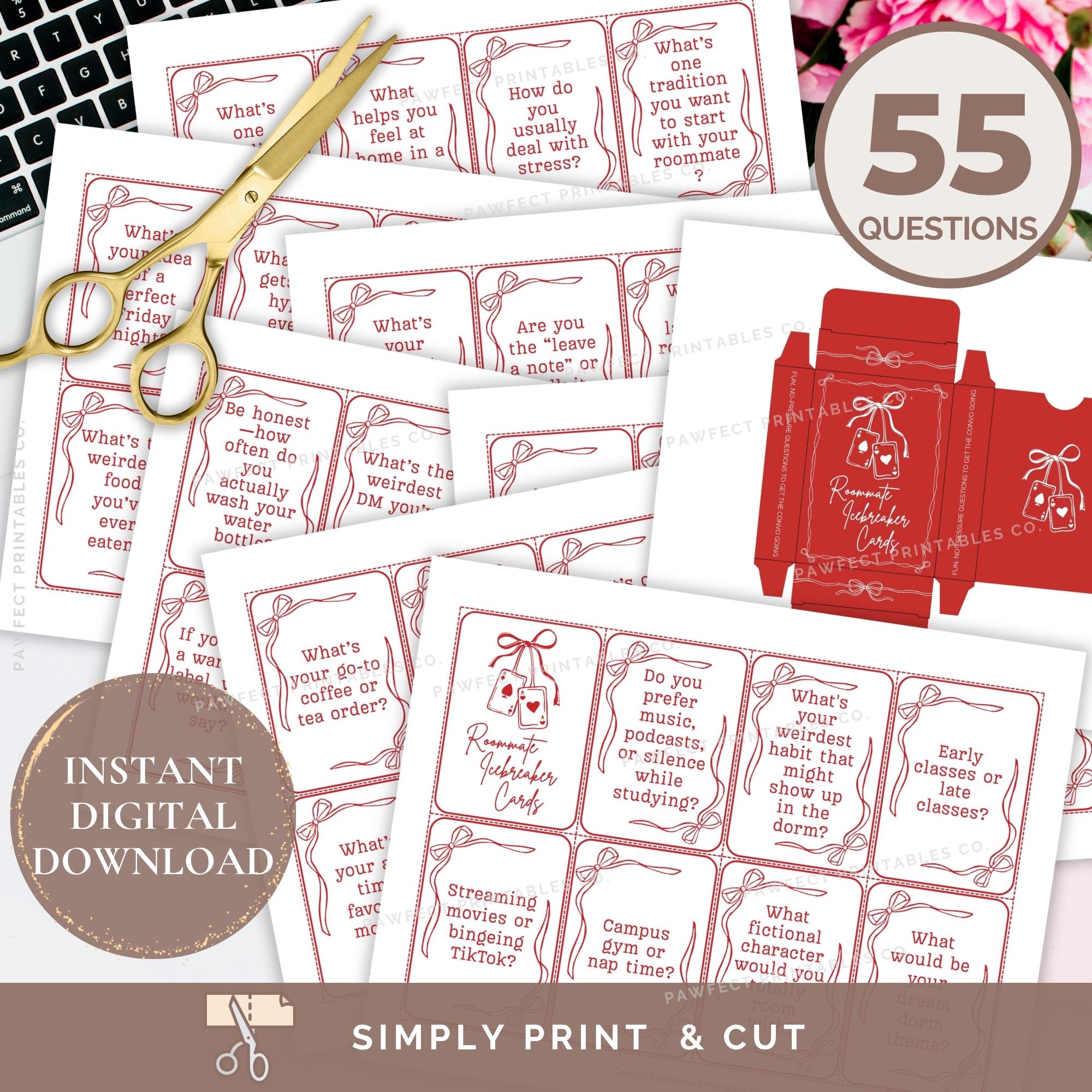 Roommate Icebreaker Questions Cards Printable, College Dorm Roommate ...